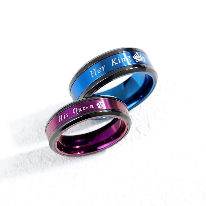 Wholesale her king his queen couple ring titanium steel ring - Nihaojewelry