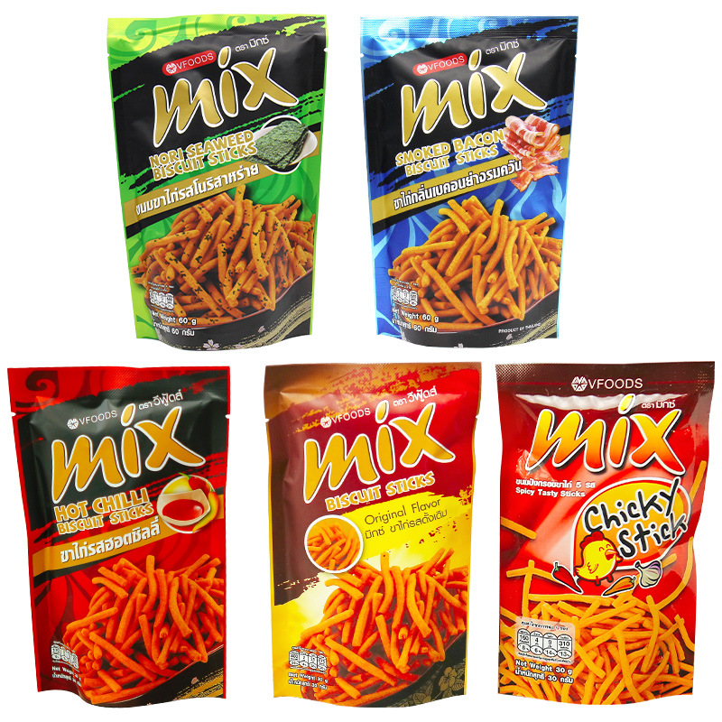 包邮泰国进口零食VFOODS MIX 脆脆条75g香辣网红虾条膨化小吃薯条-阿里巴巴