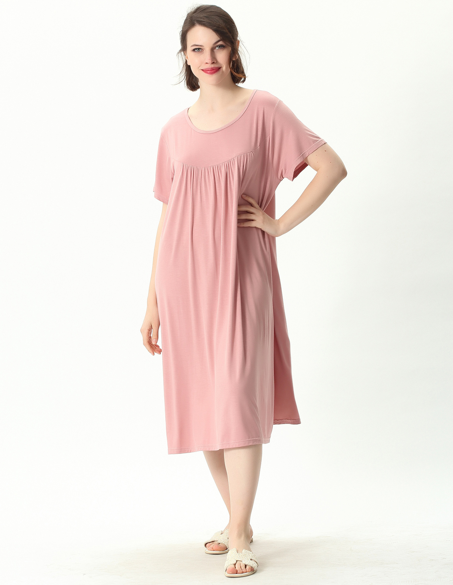 女夏新款加肥加大码宽松柔软舒适轻巧弹力吸汗棉短袖家居裙中长裙-阿里巴巴