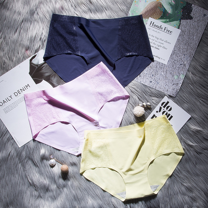 New ice silk traceless lace women's underwear with waist raised ...