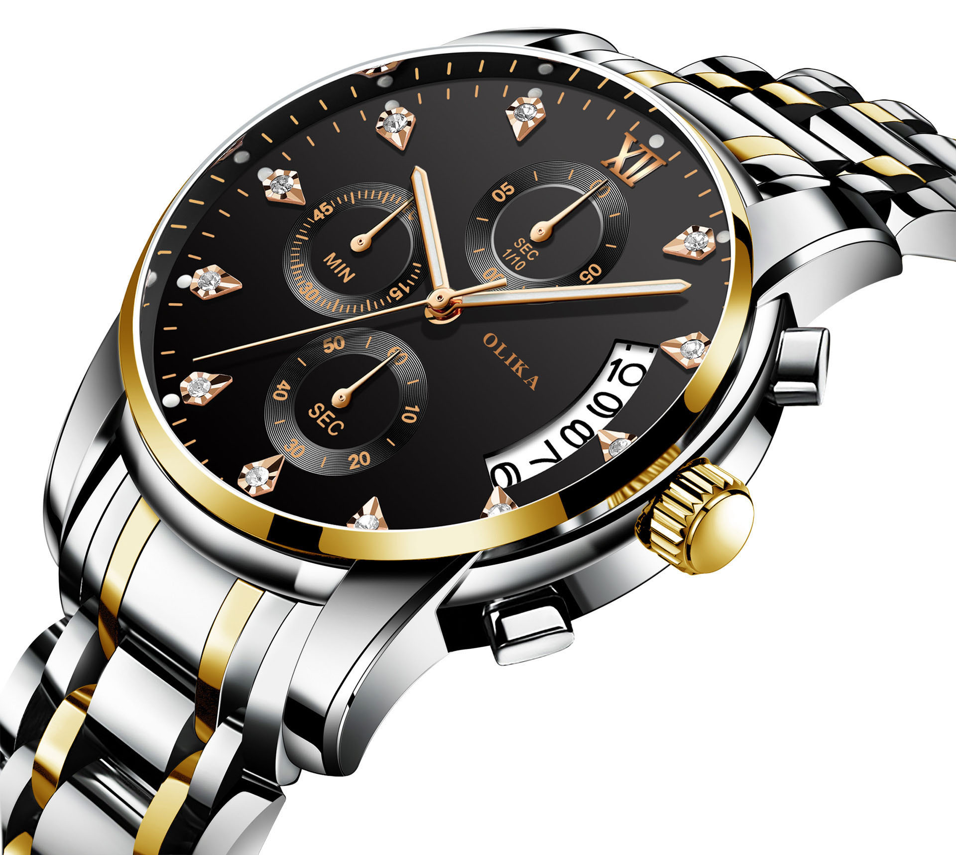 Olika/olika fashion waterproof men's watch seven beads solid steel band ...
