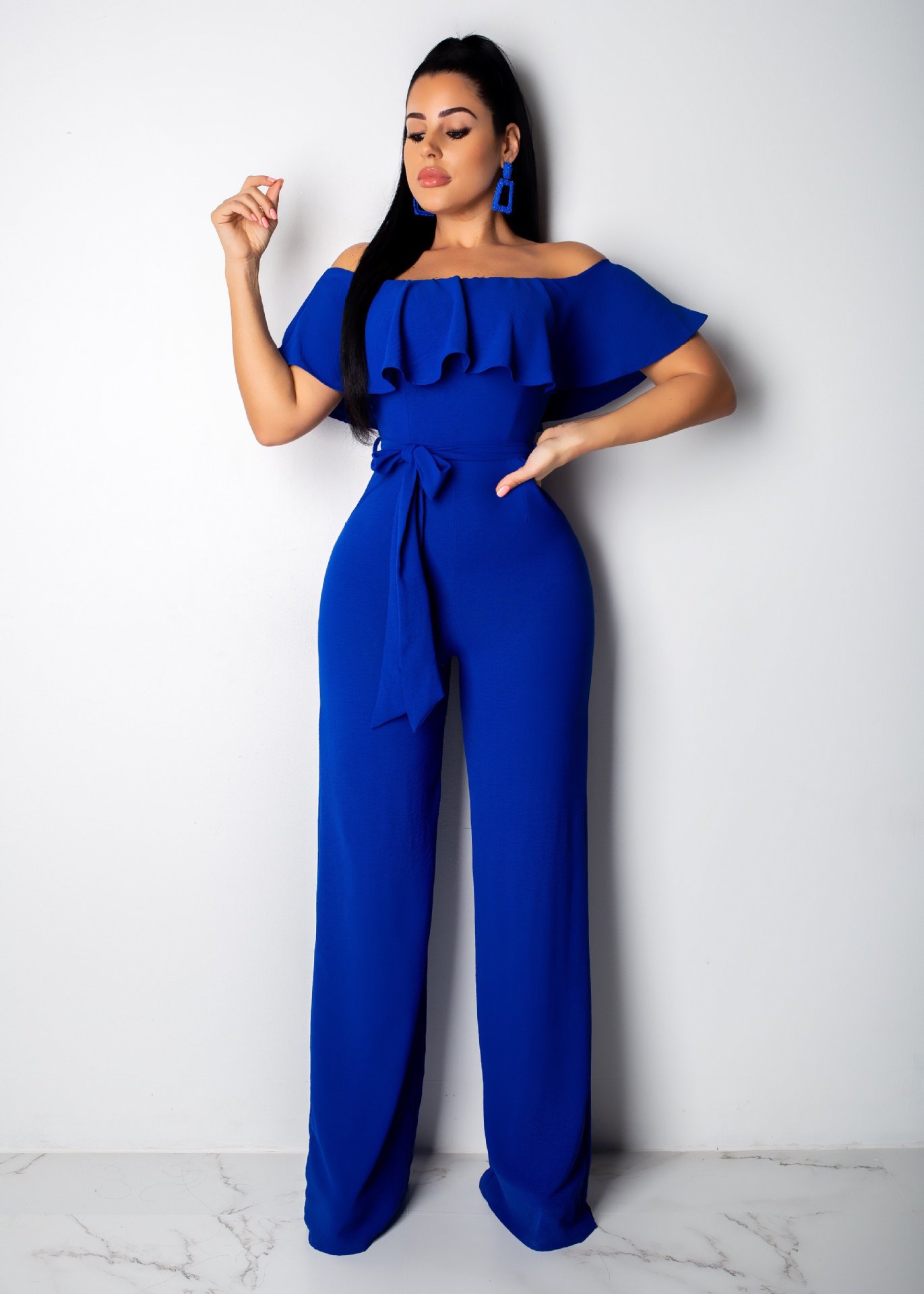 X9117 跨境专供 亚马逊爆款 欧美时尚纯色荷叶边抹胸阔腿连体裤-阿里巴巴