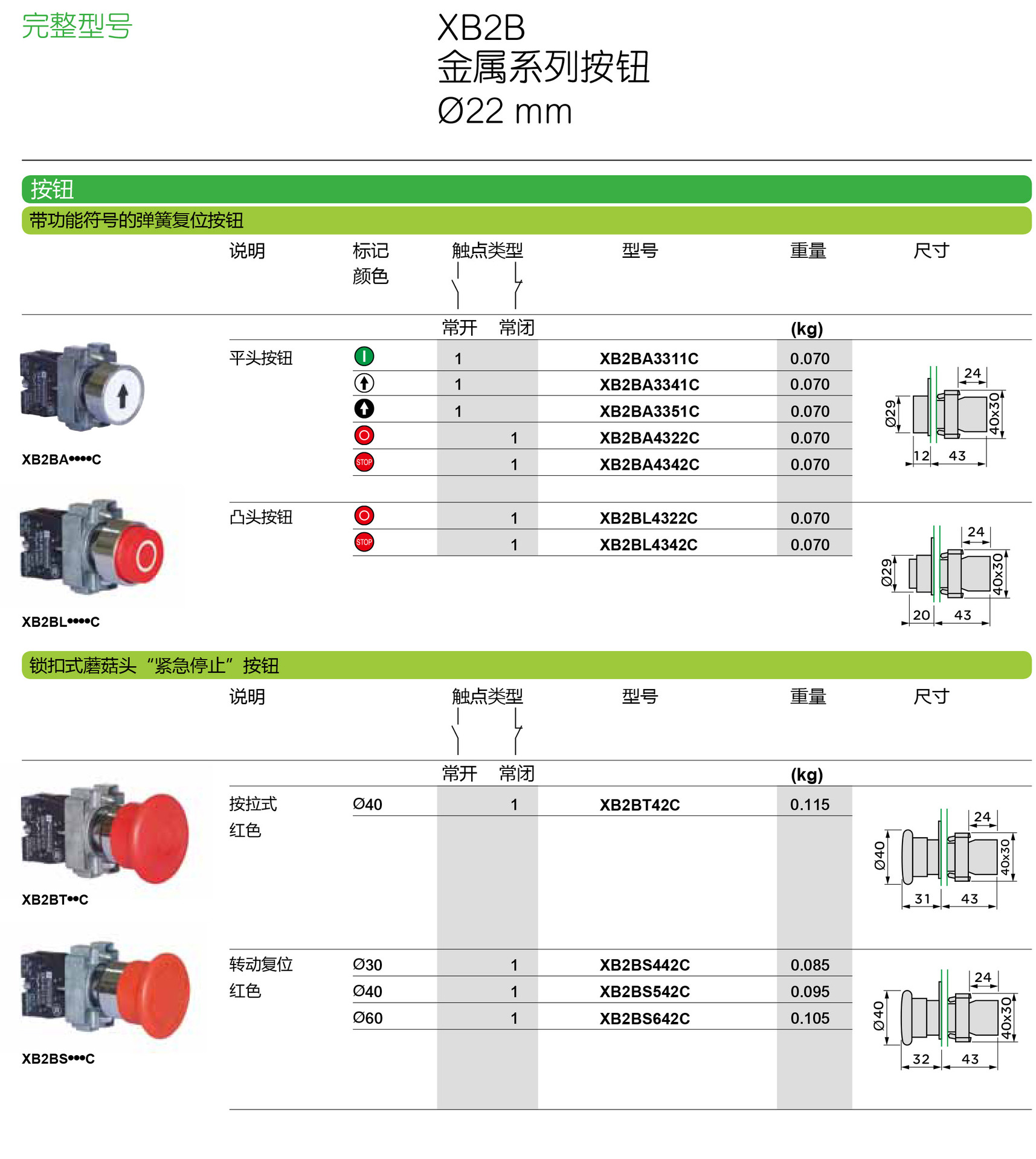 施耐德急停按钮开关XB2BS542C 1常闭22mm旋转复位急停开关-阿里巴巴
