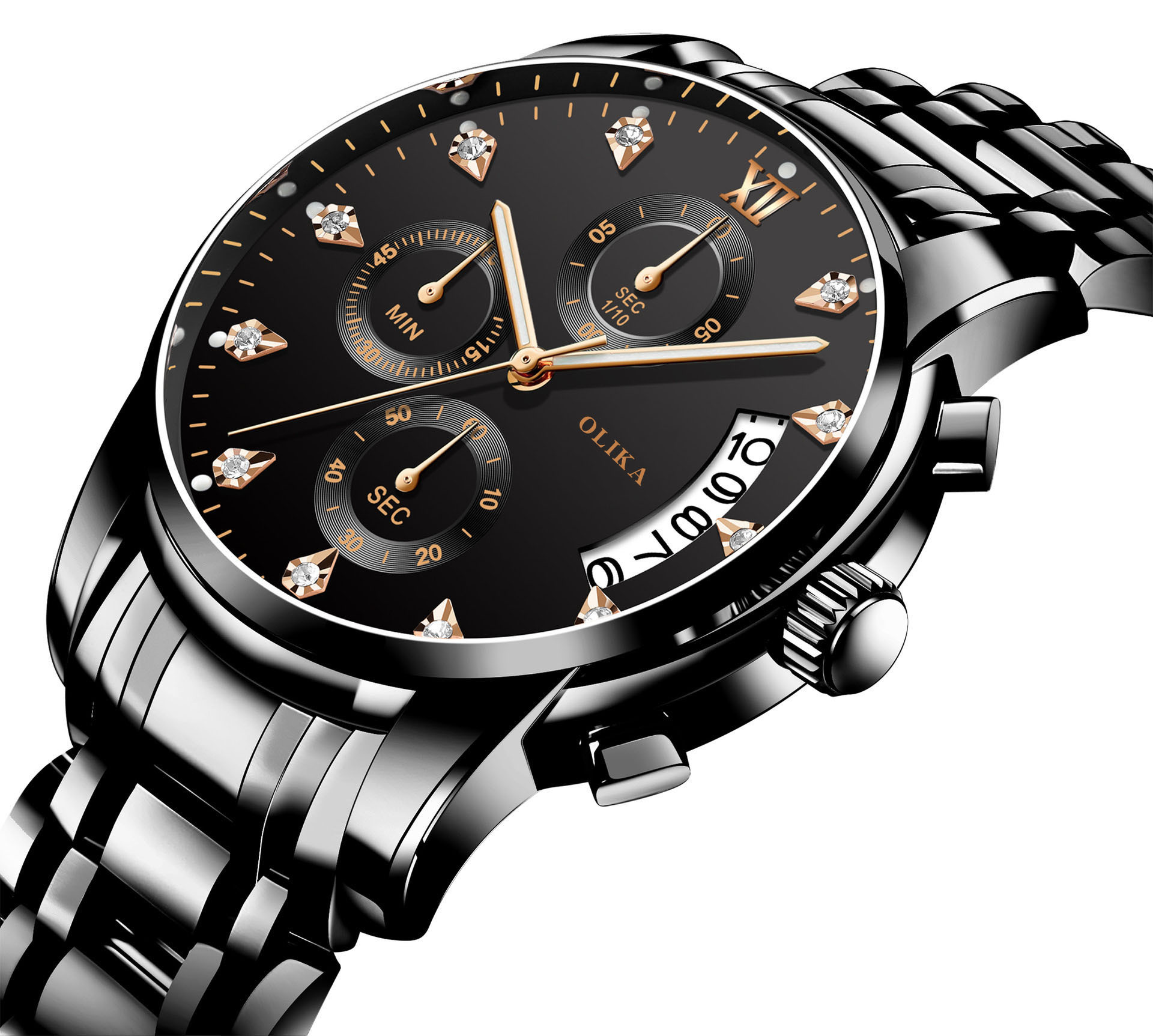 Olika/olika fashion waterproof men's watch seven beads solid steel band ...