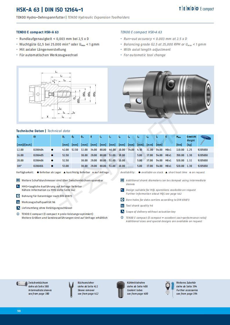 雄克SCHUNK高速液压刀柄TENDO EC HSK-A63 D12x80 0206404高精度-阿里巴巴