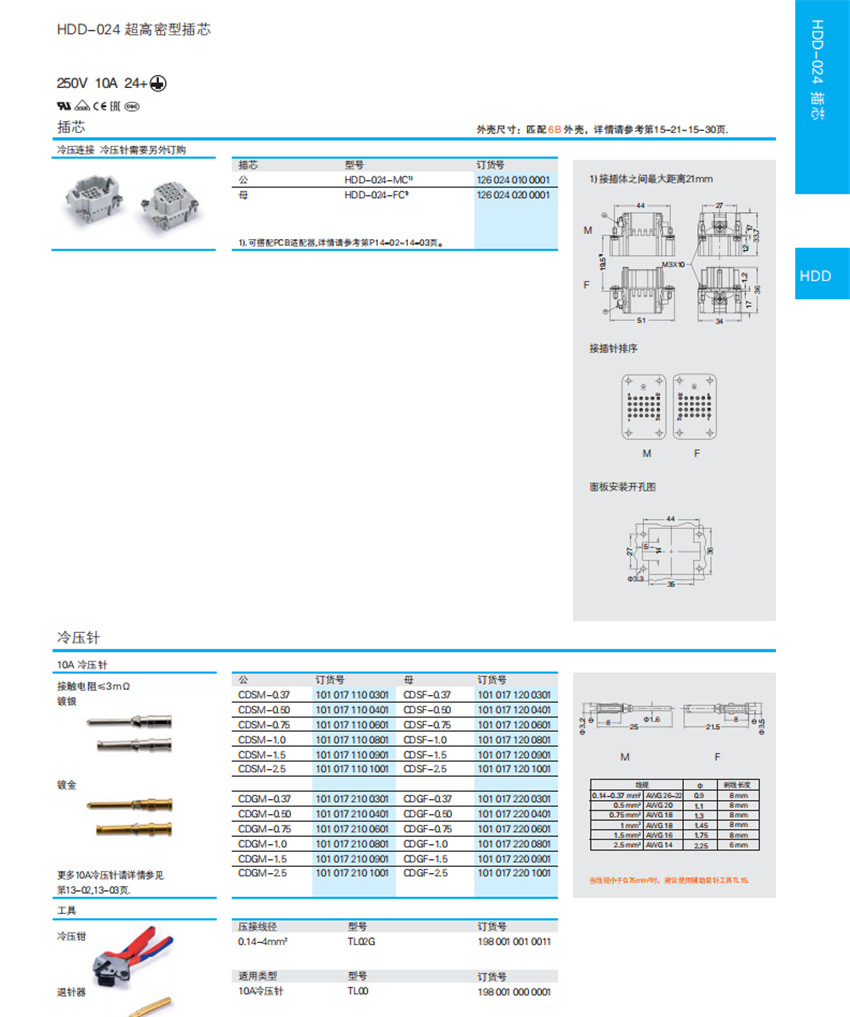 WAIN唯恩HDD-024-FC/MC公母插芯冷压连接 重载矩形连接器防水IP65-阿里巴巴