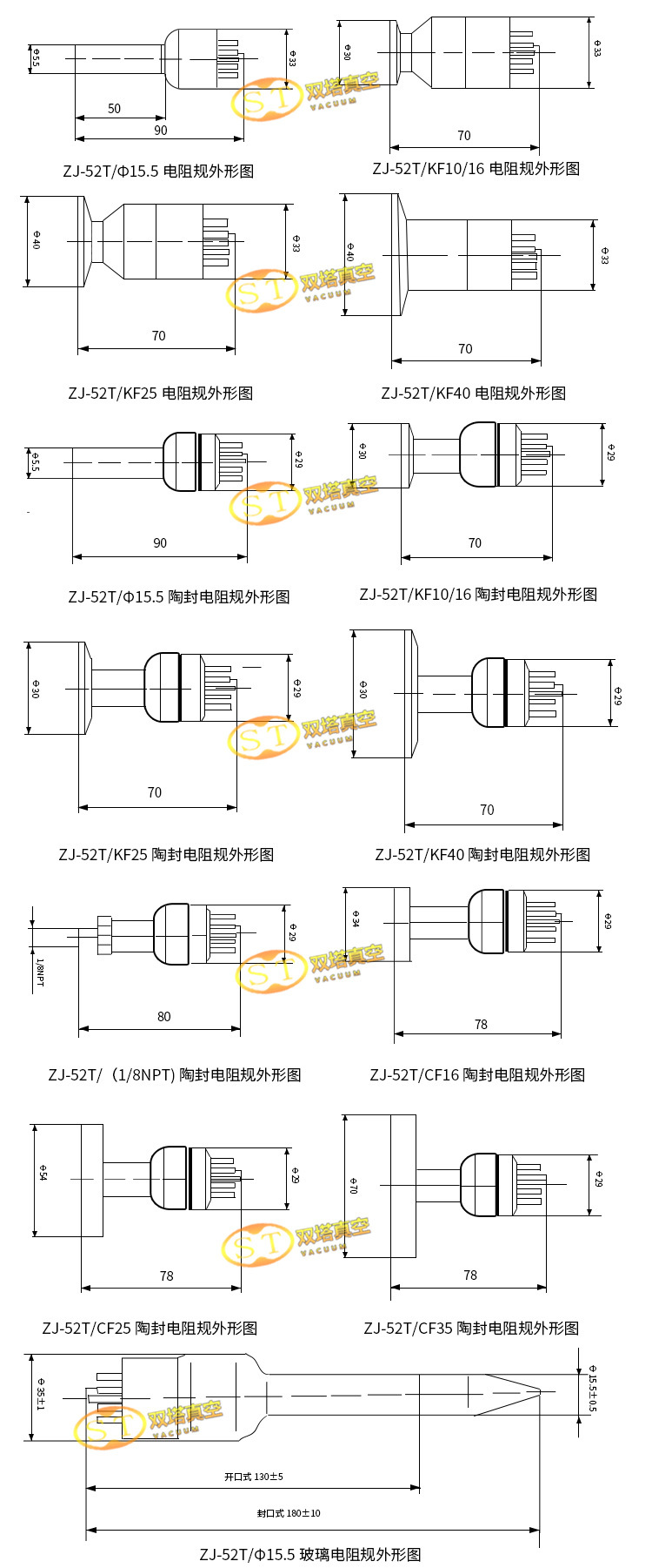 成都正华ZJ-52T电阻规管 真空规管 真空传感器 玻璃 金属 正华真-阿里巴巴