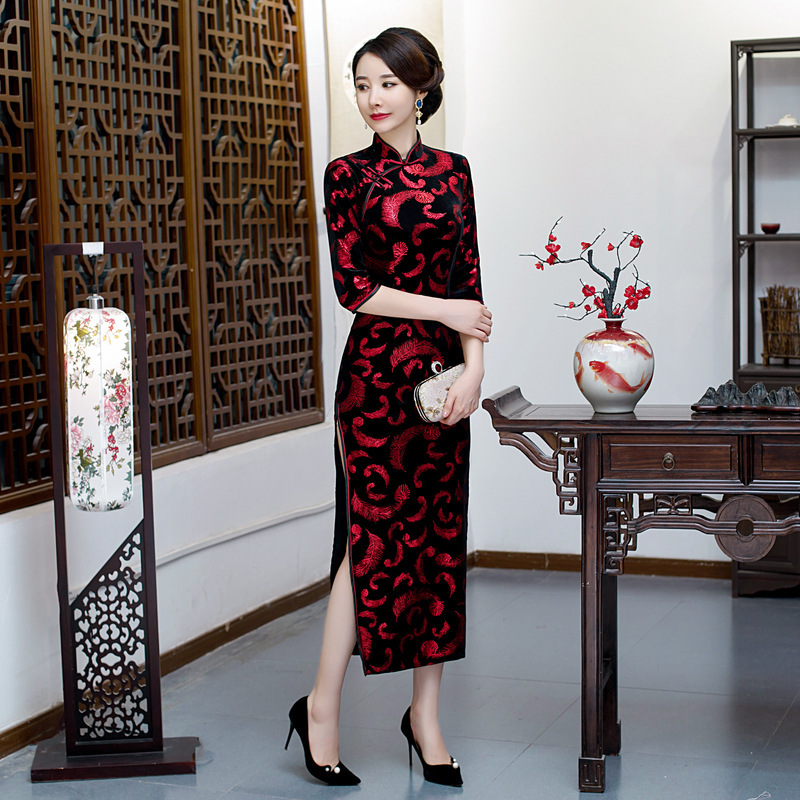 Chinese Dresses Qipao for women robe chinoise cheongsam Cashmere gilded ...