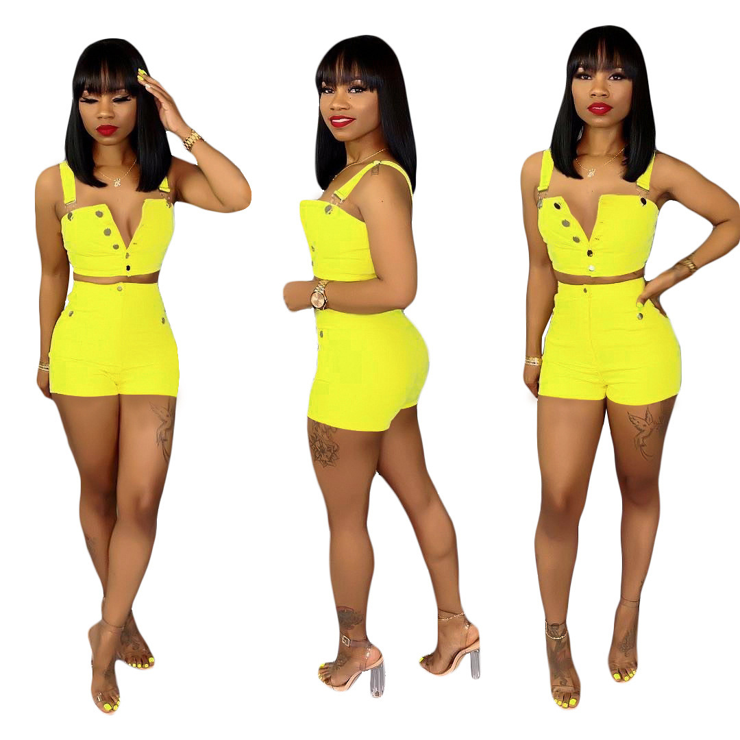 SN3536 跨境牛仔女装批发夏季爆款牛仔吊带上衣+超短裤二件套-阿里巴巴