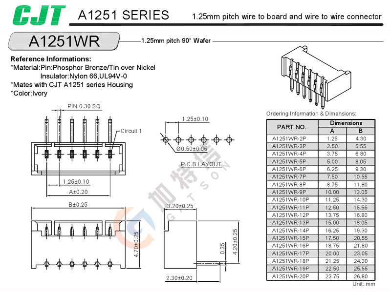 A1251WR-4P CJT长江连接器原装弯插4PIN针座连接器 间距P=1.25mm-阿里巴巴