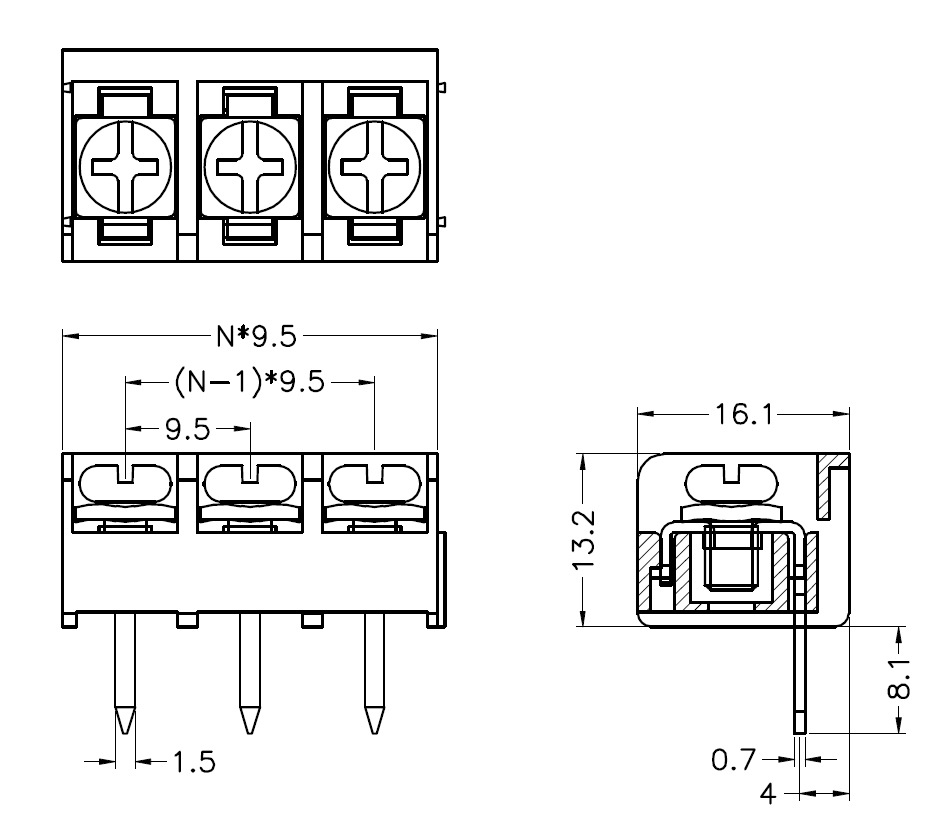 HB9500-2P/3P 栅栏式 接线端子 间距9.5MM PCB端子 绿色带拼接-阿里巴巴