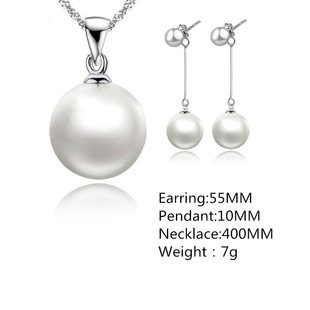 S925 10mm 珍珠耳环水波链 流苏珍珠套装耳钉项链 代发 速卖通-阿里巴巴