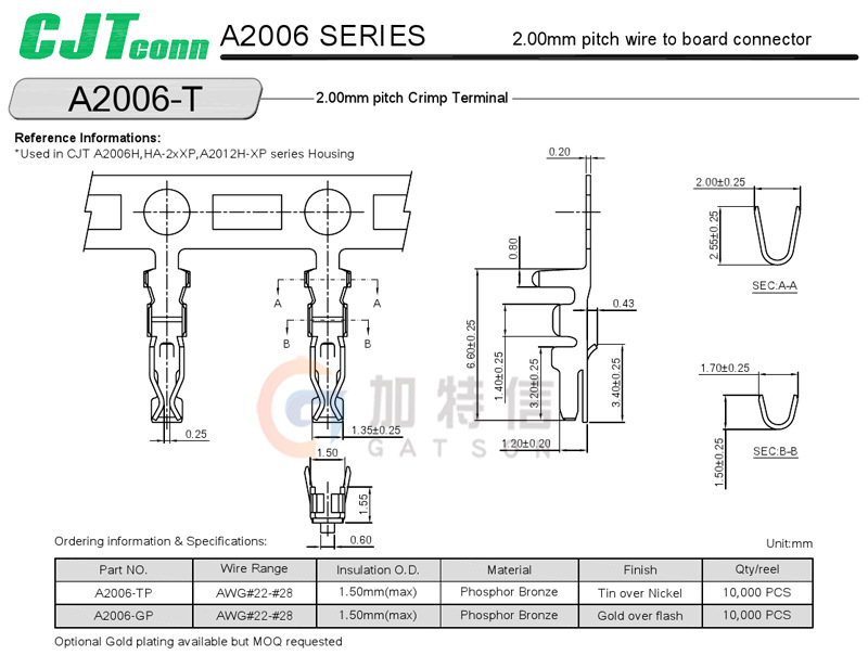 A2006-TP 连接器原装正品 压接端子 P=2.0mm-阿里巴巴