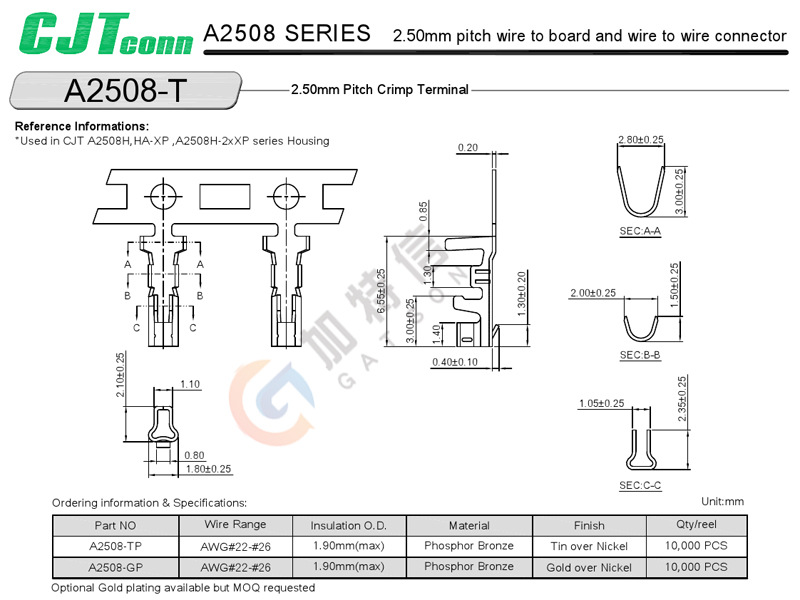 A2508-TP 连接器原装正品 压接端子 间距P=2.5MM-阿里巴巴