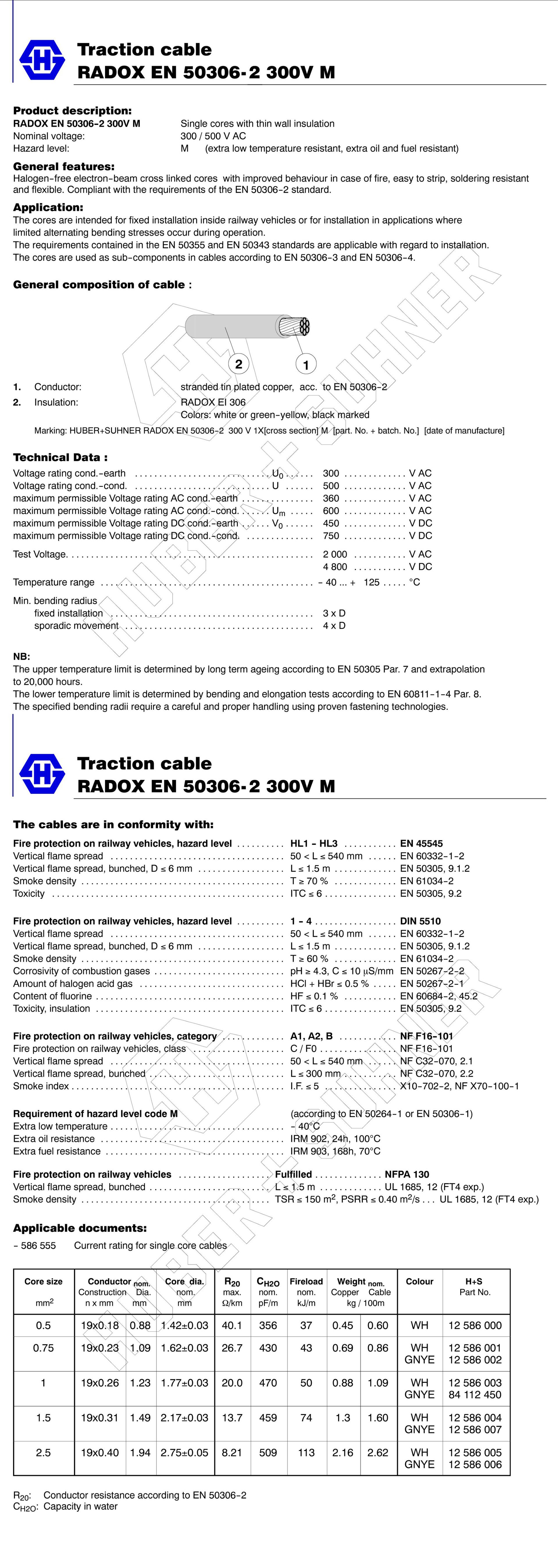 灏讯 Traction cable RADOX EN50306-2 300V M 单芯-阿里巴巴