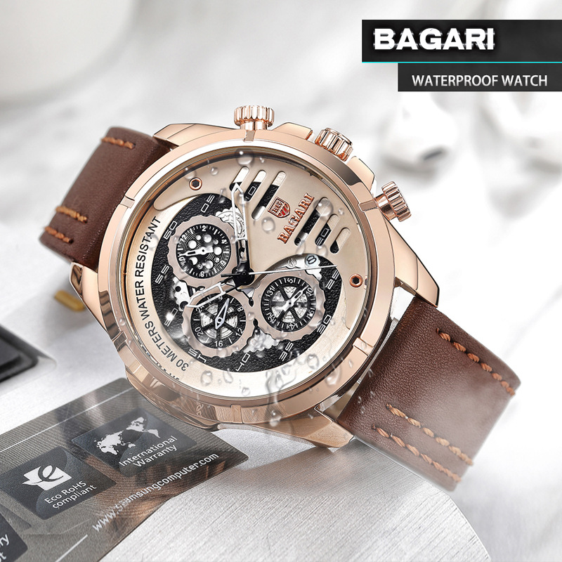 BAGARI三眼六针手表男士多日历手表watches for men-阿里巴巴
