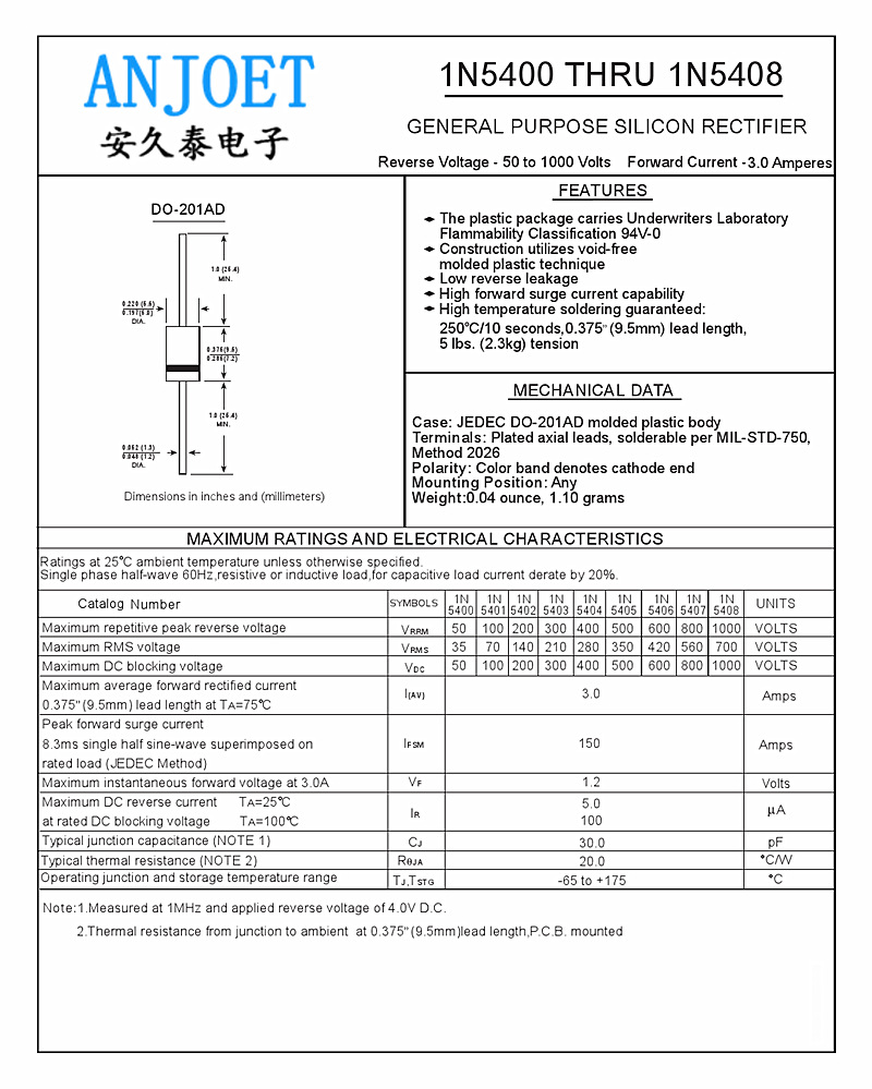 整流二极管IN5408 1N5401 1N5402 1N5404 1N5406 3A 直插DO-27-阿里巴巴