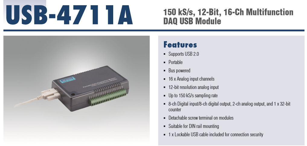 研华USB-4711A 150k/s,12位多功能USB数据采集模块 USB数据采集卡-阿里巴巴