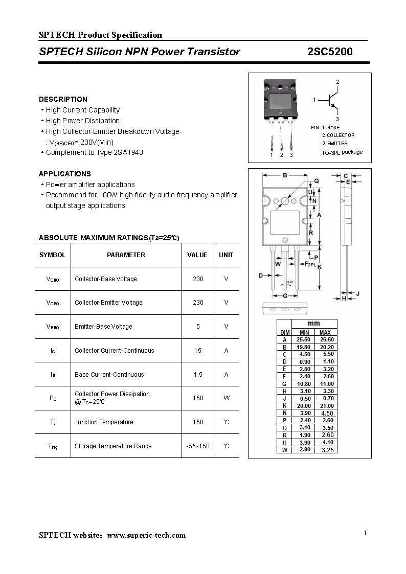 SPTECH功率对管东芝替代三极管2SC5200 功放音响晶体管2SC5200-阿里巴巴