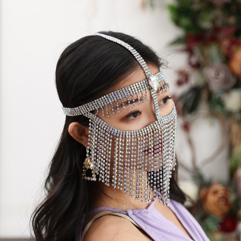 Belly Dance metal diamond chain veil stage nightclub mask Indian dance ...