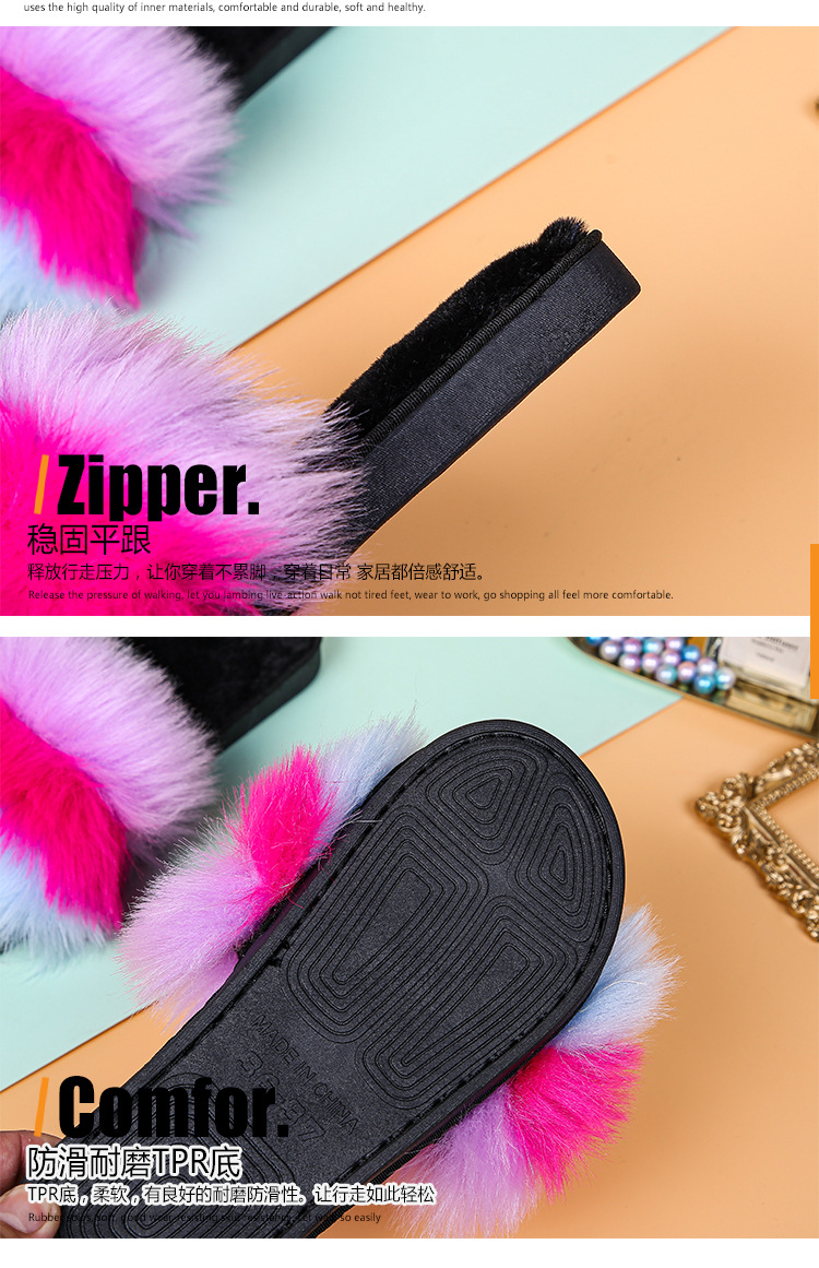 Wholesale autumn new furry fashion outer wear flat-heel color flip ...