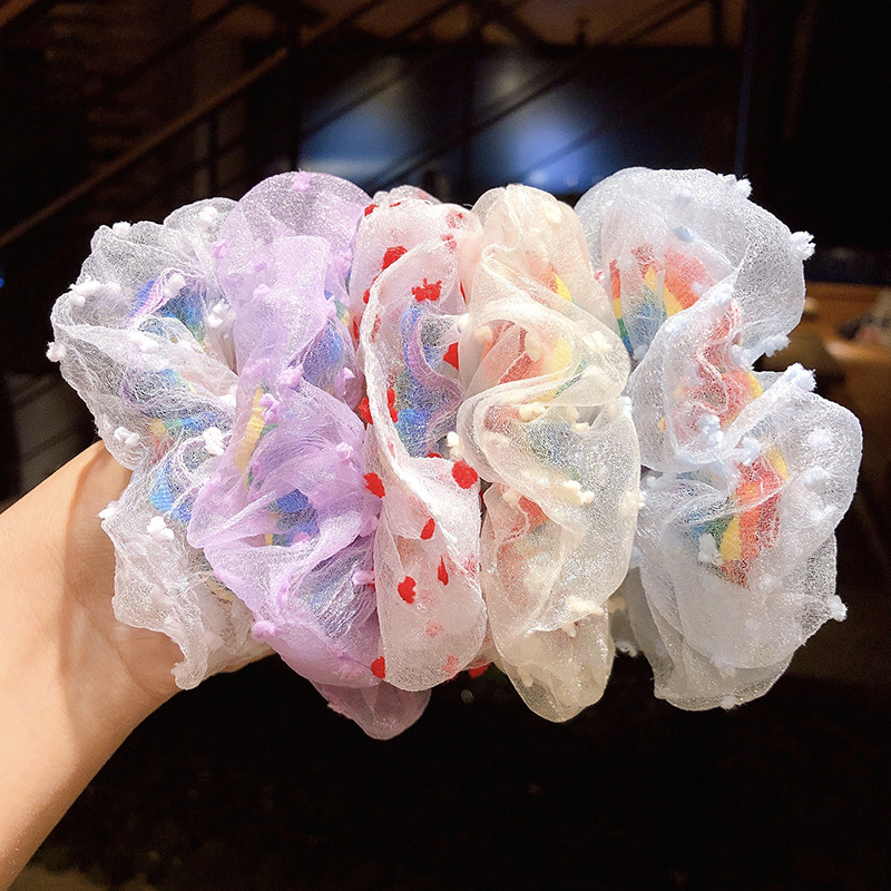 Wholesale new rainbow mesh yarn large intestine hair ring korean style ...