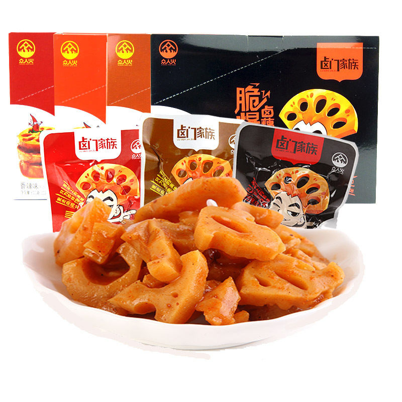 卤门家族藕片零食莲藕香辣黑鸭味26g*20袋盒装1元包超市食品批发-阿里巴巴