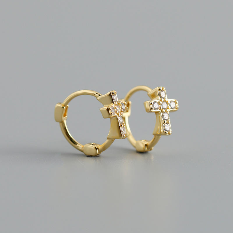 EH1208 欧美十字形耳环个性时尚镶钻S925纯银圆圈形耳扣耳饰-阿里巴巴