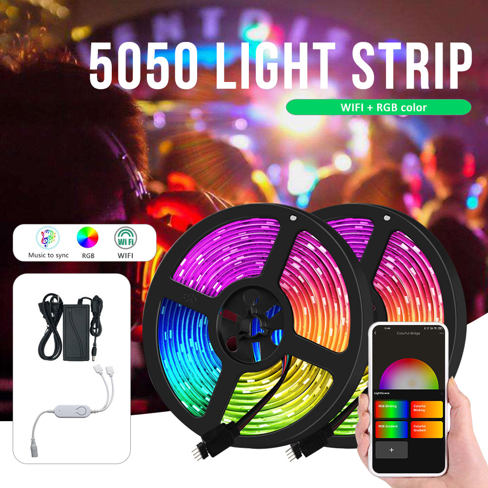 led灯带套装30灯/M 5050 RGB低压防水wifi灯带智能灯带兼容Alexa-阿里巴巴