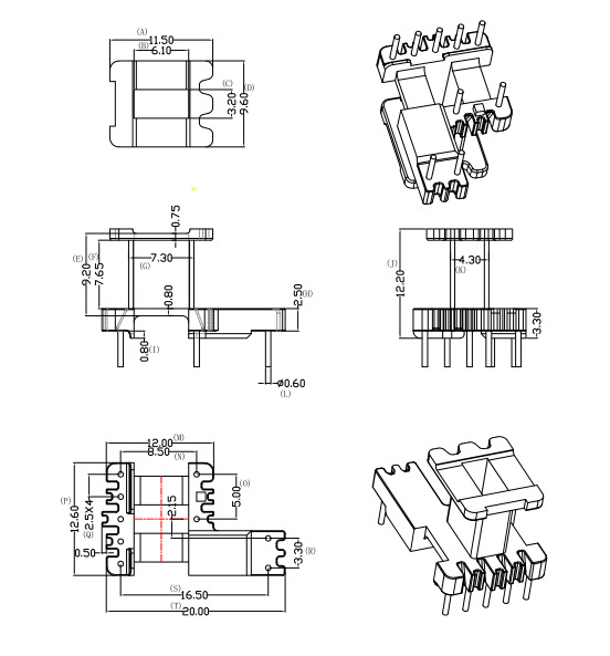 EE13变压器骨架EE13立式骨架可配套磁芯5+2+2-阿里巴巴