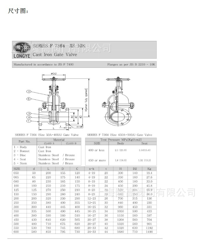 隆高阀门船用日标铸铁闸阀 JIS F7364 10K 船用日标法兰闸阀-阿里巴巴