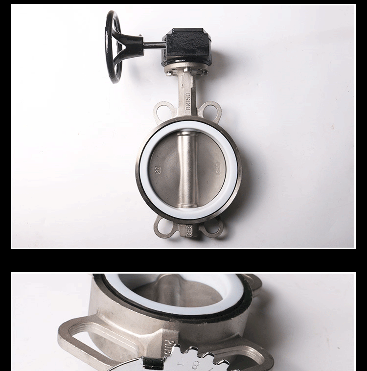 手柄涡轮对夹式四氟不锈钢蝶阀D71F-16P D371F-16P DN50 100 150-阿里巴巴