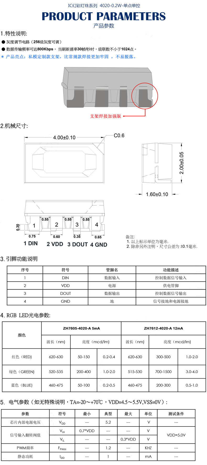 竞价款4020侧发光内置IC贴片灯珠单点单控RGB全彩灯珠led灯芯加工-阿里巴巴