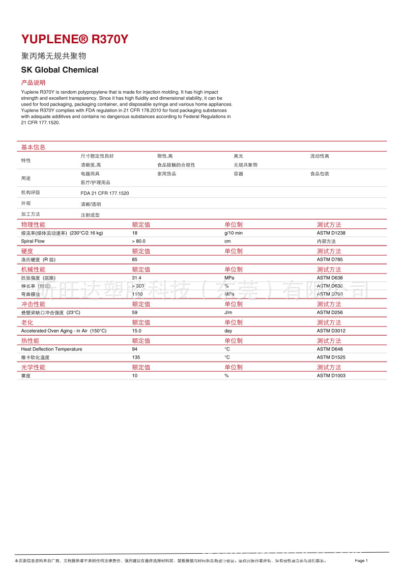食品级PP 韩国sk R370Y 高透明 高流动 注塑级 无规共聚 pp原料-阿里巴巴