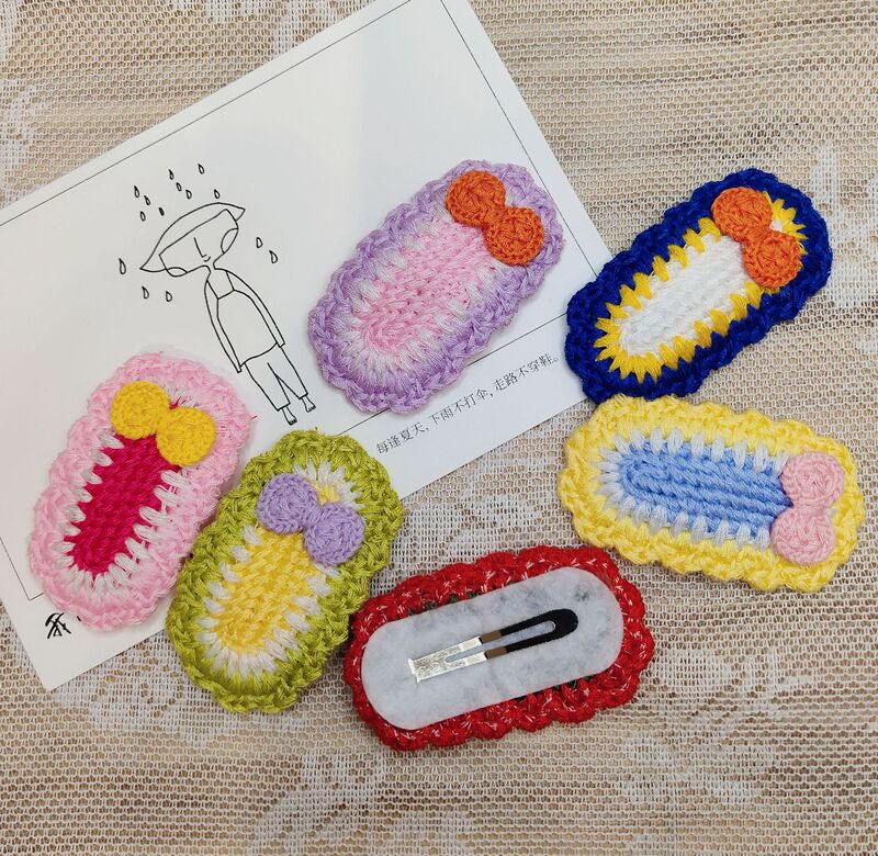 6pcs Snow White knitted Bowknot Hairpin for kids Back bun hair clip ...