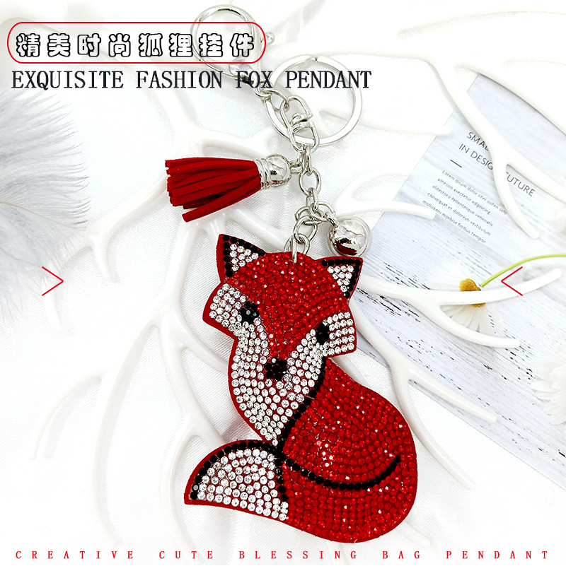 cute cartoon diamondstudded fox keychain