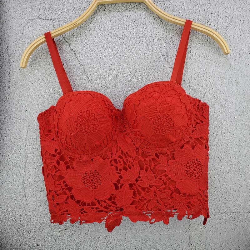 Women girls white black red Lace embroidered short bra tops birthday ...