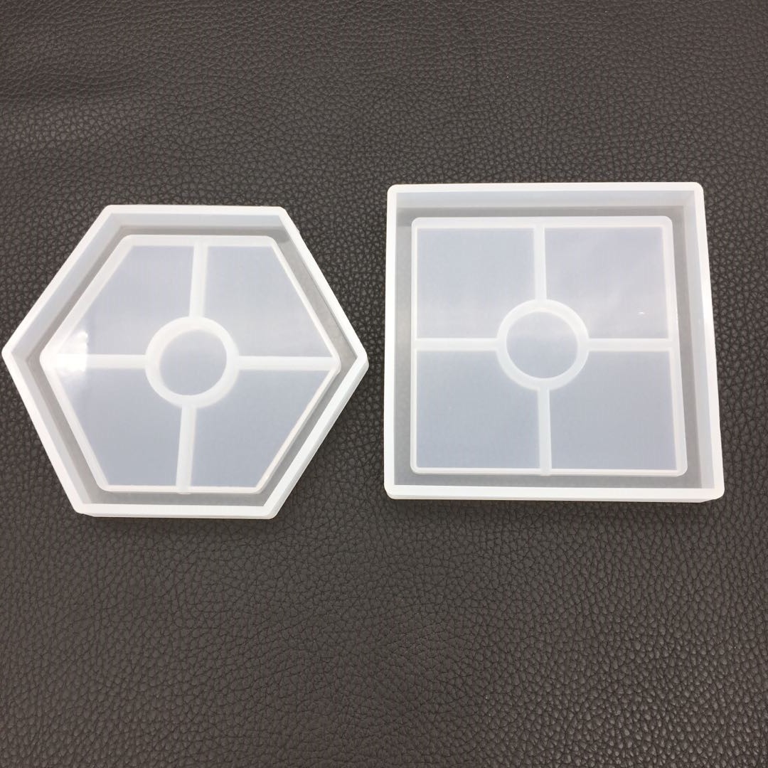 DIY水晶滴胶5款六边方形花盘底座茶杯垫模具硅胶梅花爱心吊坠-阿里巴巴