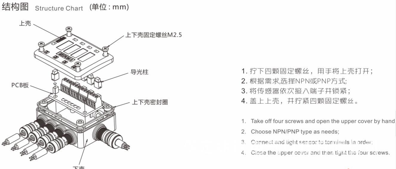 SIRON胜蓝4/6/8孔位Mini传感器防水接线盒LED指示灯H420系列-阿里巴巴