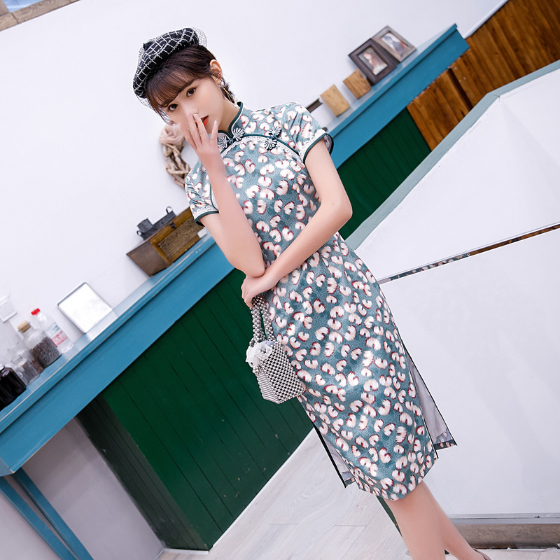 Chinese Dress cheongsam for womenLong double layer sleeve high slit ...