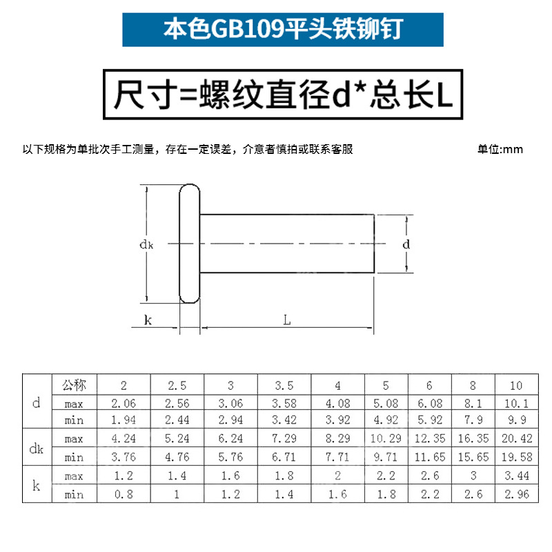 【现货】M2M2.5M3-M8 铁本色平头铆钉 本色平头实心铁铆钉GB109-阿里巴巴