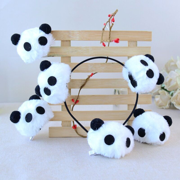 10pcs cartoon Panda hair hoop for girls kids stuffed panda cartoon cute ...