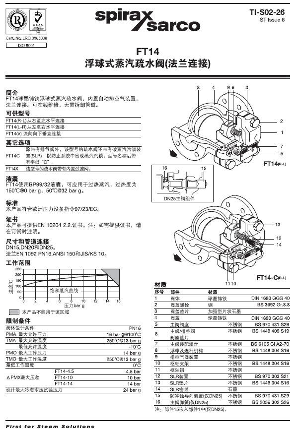 SpiraxSarco 斯派莎克 浮球疏水阀 法兰连接 FT14-10 DN15-DN25-阿里巴巴