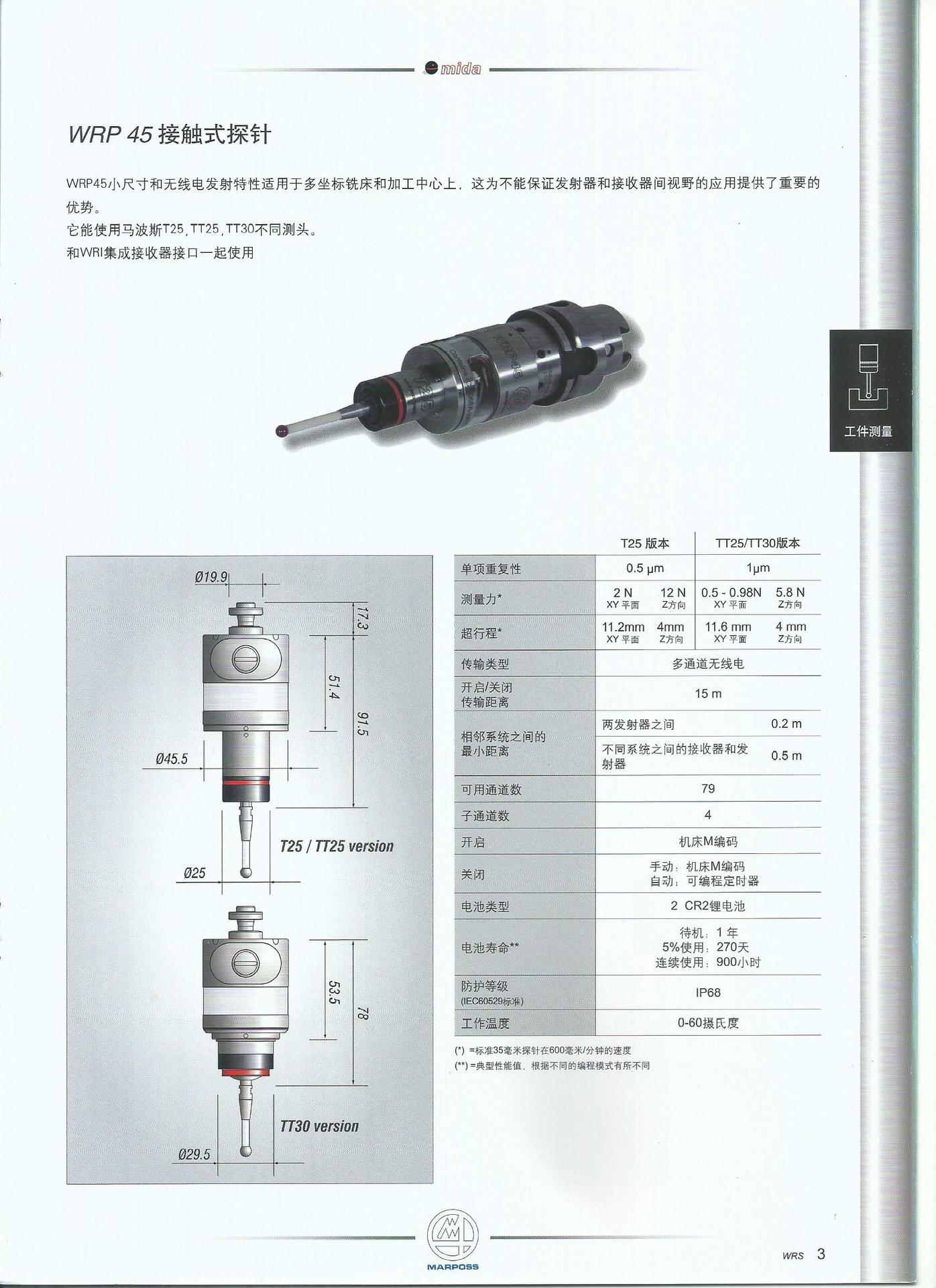 意大利马波斯MARPOSS马波斯WRP45/WRP60无线电传输触发式测头-阿里巴巴