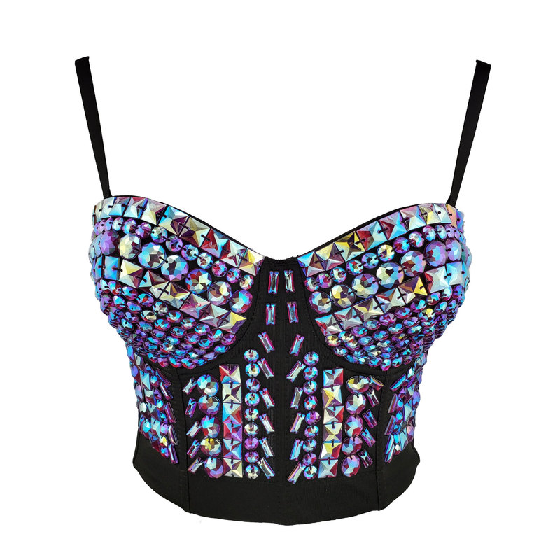 Purple gemstones bling jazz dance bra tops for women nightclub bar ...
