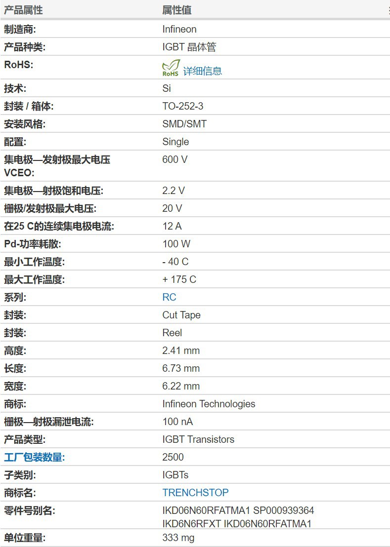 IKD06N60RF K06R60F 600V 12A IGBT场效应管TO-252 全新原装现货-阿里巴巴
