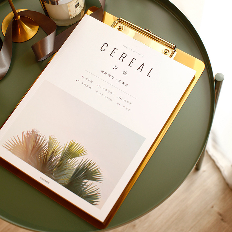 A4 folder storage pad clip stainless steel gold A5 newspaper folder ...