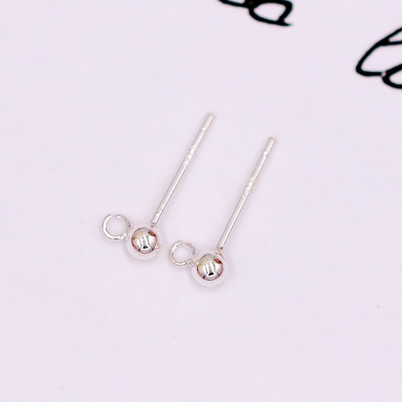S925银针镀18K真金3/4mm豆豆耳针带吊开口耳钉diy耳饰饰品配件-阿里巴巴