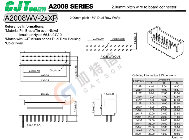A2008WV-2x8P 连接器原装 立式插座 双排16PIN针座连接器 间距2MM-阿里巴巴