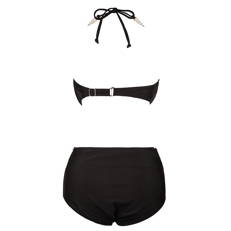 Trisass 2020新款大码贝壳高腰比基尼分体泳衣女泳装黑色有光面料-阿里巴巴